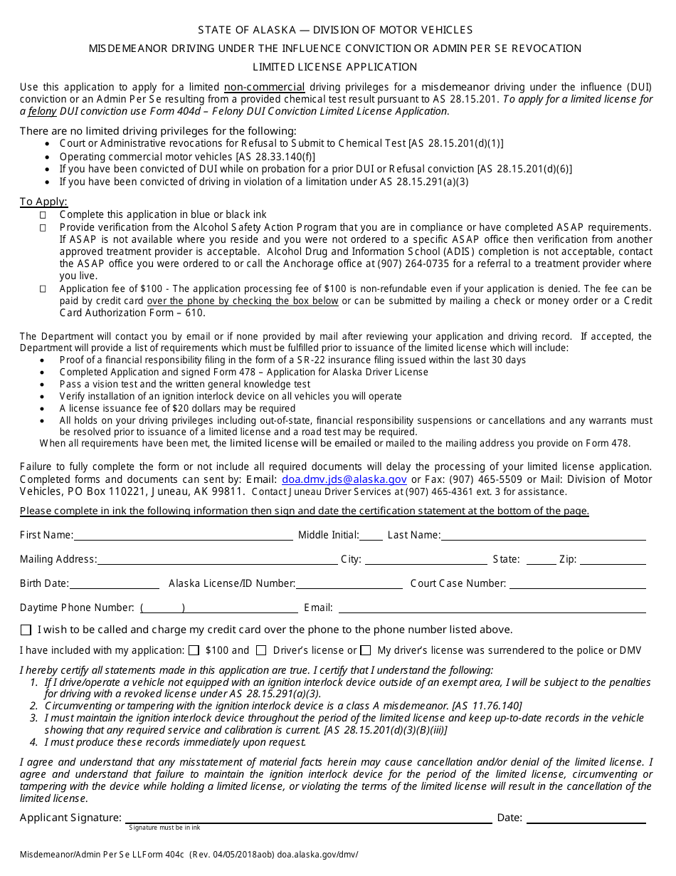 Form 404C - Fill Out, Sign Online and Download Printable PDF, Alaska ...