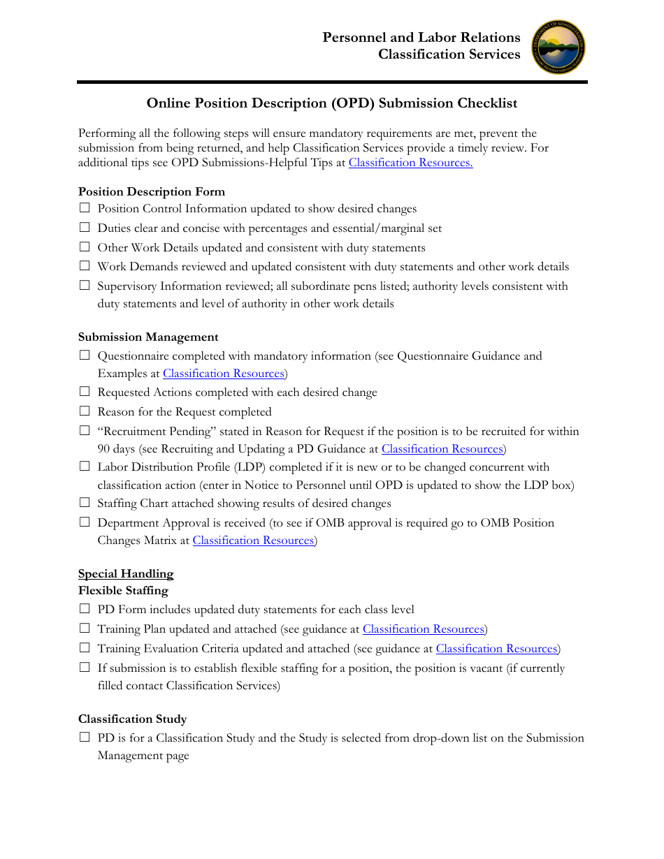 Alaska Online Position Description (Opd) Submission Checklist - Fill ...