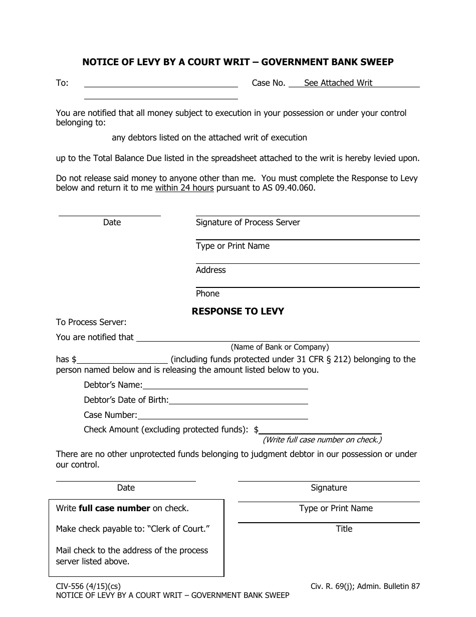 Form CIV-556 Download Fillable PDF or Fill Online Notice of Levy by a ...