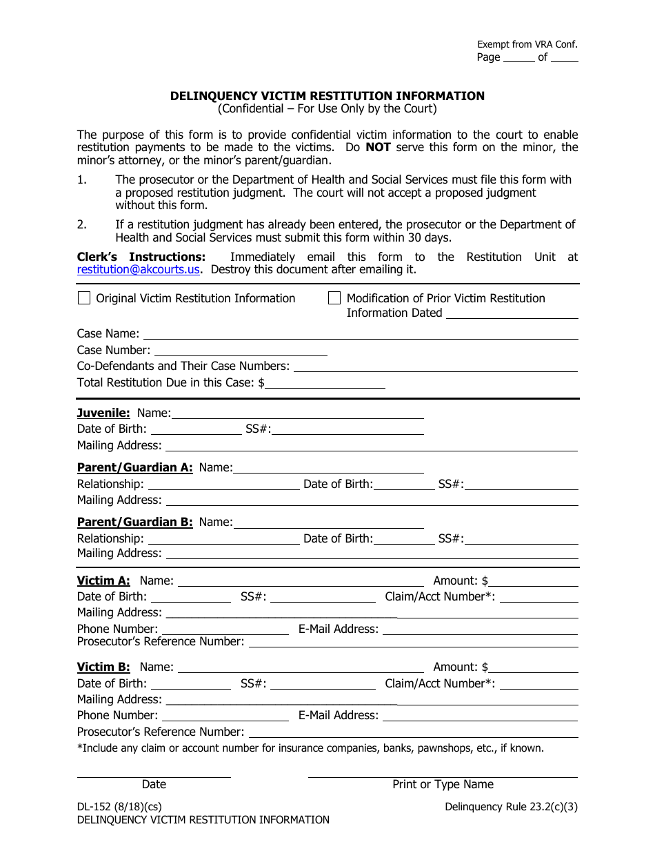 Form DL-152 - Fill Out, Sign Online and Download Fillable PDF, Alaska ...