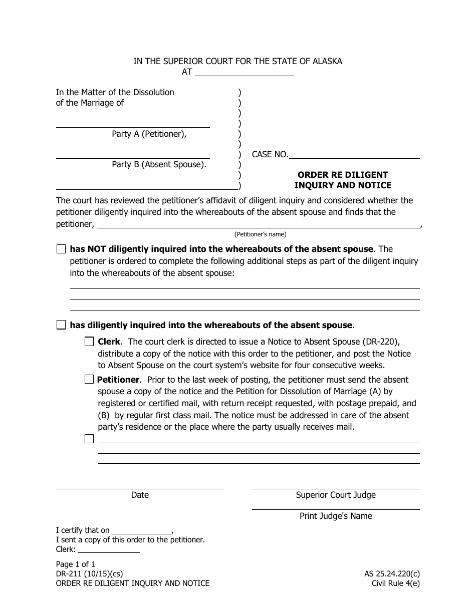 Form DR-211 - Fill Out, Sign Online and Download Fillable PDF, Alaska ...