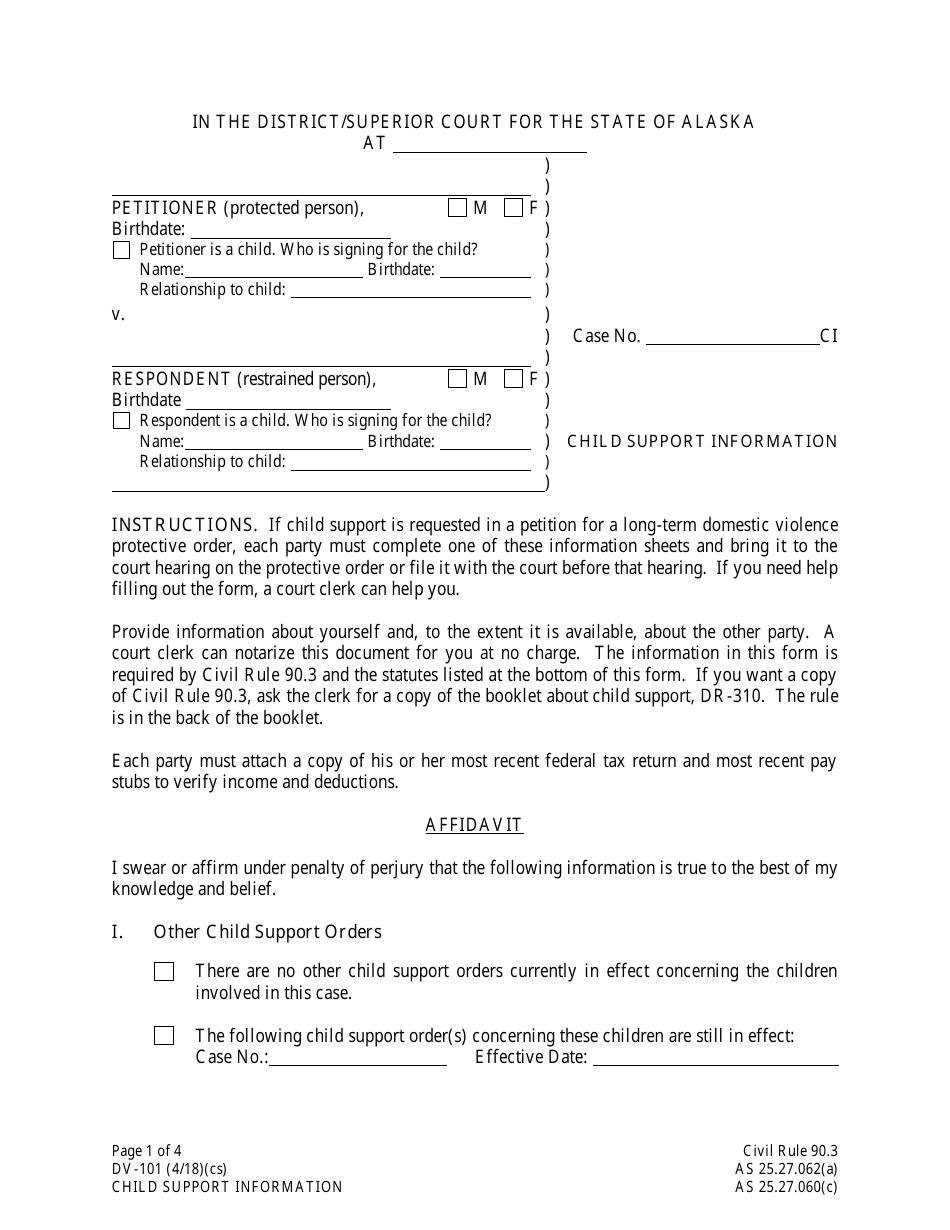 Form DV-101 - Fill Out, Sign Online and Download Fillable PDF, Alaska ...