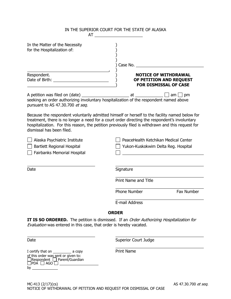 Form MC-413 - Fill Out, Sign Online and Download Fillable PDF, Alaska ...