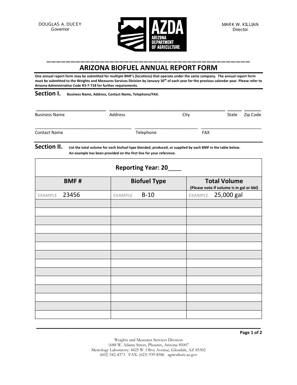 Arizona Arizona Biofuel Annual Report Form - Fill Out, Sign Online and ...
