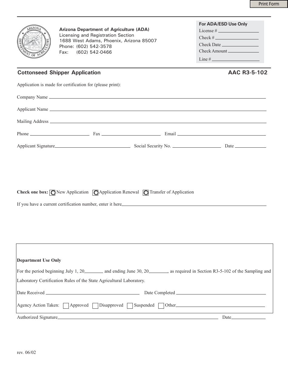 Arizona Cottonseed Shipper Application Form - Fill Out, Sign Online and ...