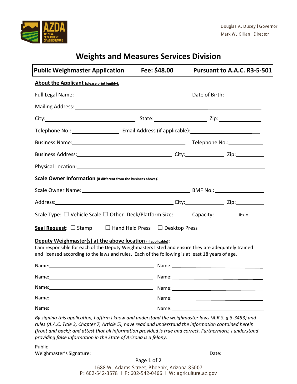 Arizona Public Weighmaster Application Form - Fill Out, Sign Online and ...