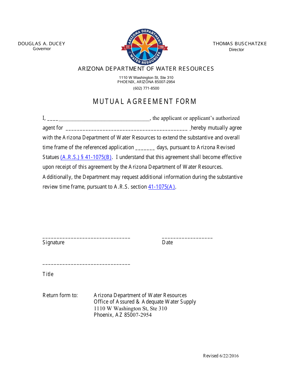 Arizona Mutual Agreement Form - Fill Out, Sign Online and Download PDF ...