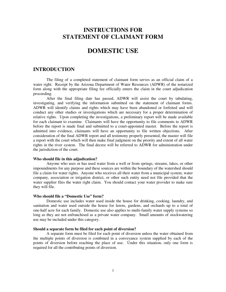 Download Instructions for Statement of Claimant Form - Domestic Use PDF ...
