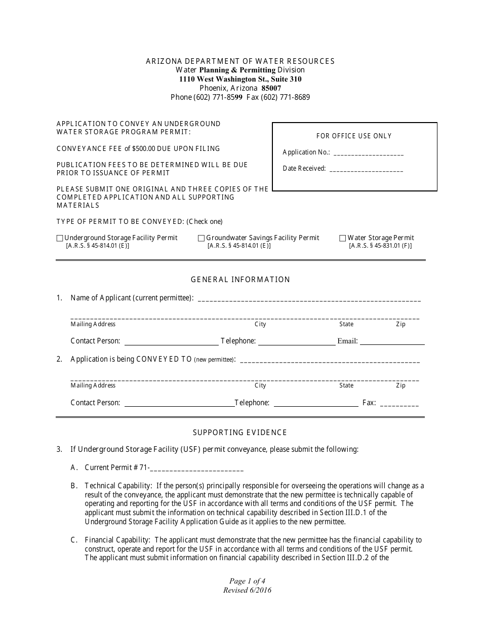 Arizona Application to Convey an Underground Water Storage Program ...