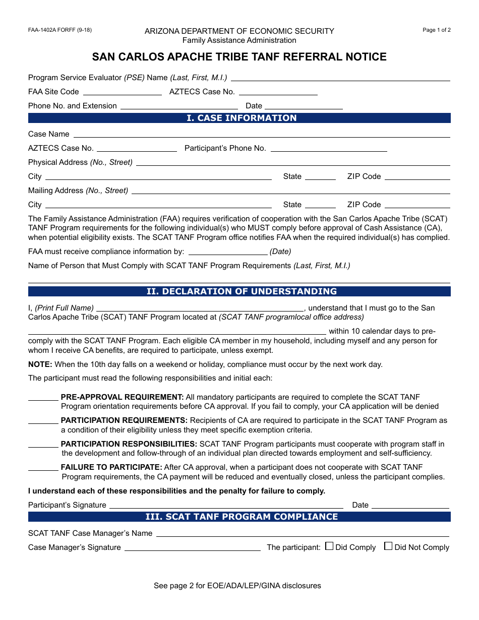 Form FAA-1402A FORFF - Fill Out, Sign Online and Download Fillable PDF ...