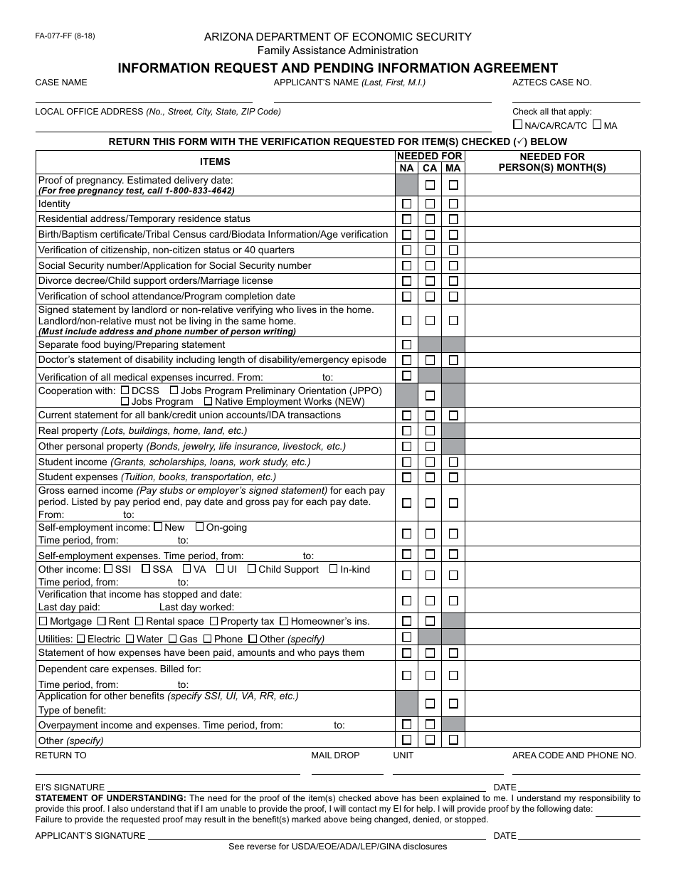 Form FA-077-FF - Fill Out, Sign Online and Download Fillable PDF ...