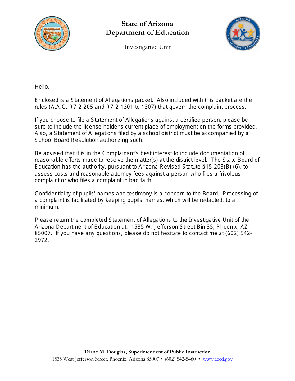 Arizona Statement of Allegations Packet - Fill Out, Sign Online and ...