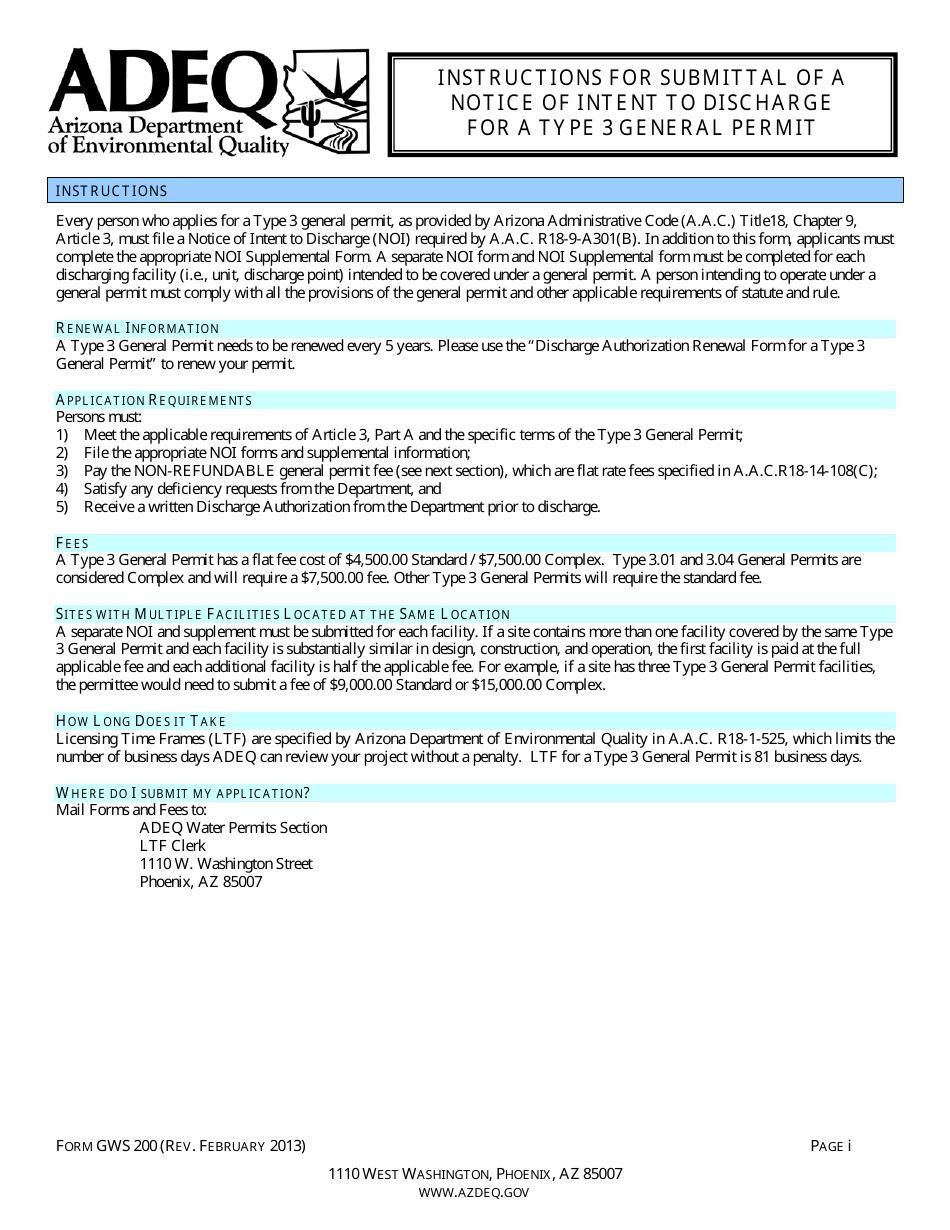 ADEQ Form GWS200 - Fill Out, Sign Online and Download Fillable PDF ...