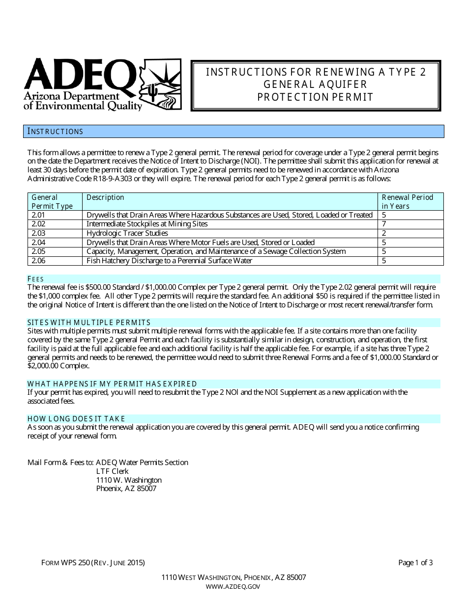 ADEQ Form WPS250 - Fill Out, Sign Online and Download Fillable PDF ...