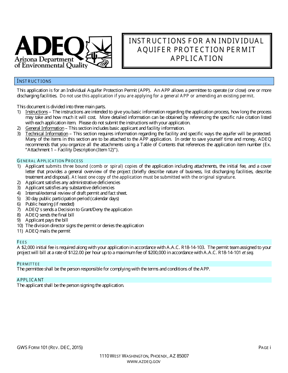 ADEQ Form GWS101 - Fill Out, Sign Online and Download Fillable PDF ...