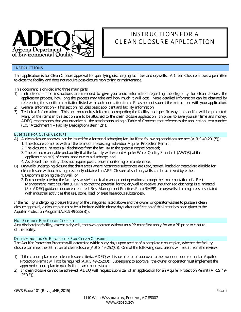ADEQ Form GWS101 - Fill Out, Sign Online and Download Printable PDF ...