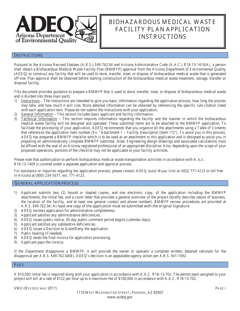 ADEQ Form SWU - Fill Out, Sign Online and Download Printable PDF ...