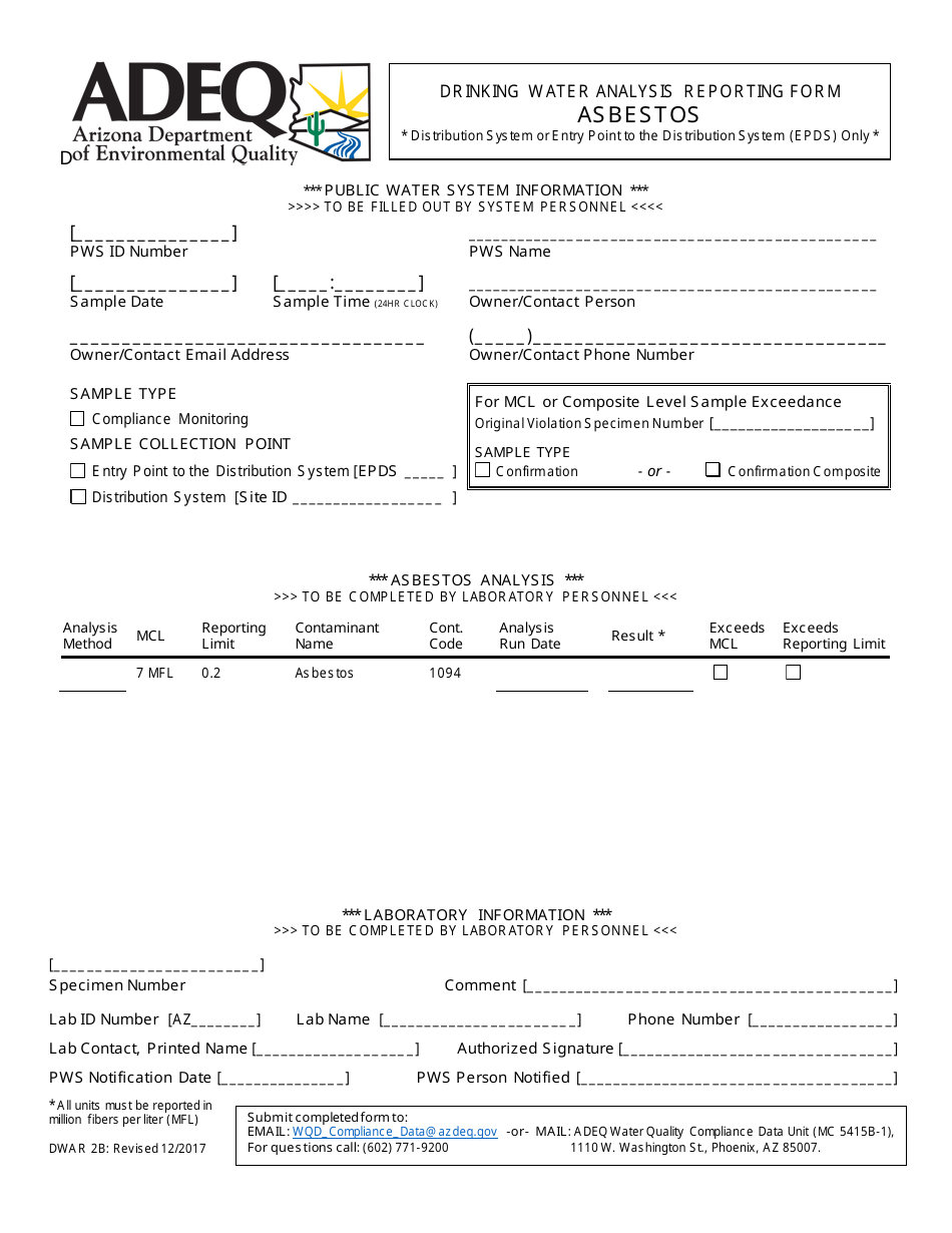 ADEQ Form DWAR2B - Fill Out, Sign Online and Download Fillable PDF ...