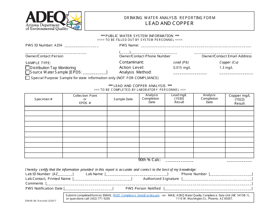 ADEQ Form DWAR08 - Fill Out, Sign Online and Download Fillable PDF ...