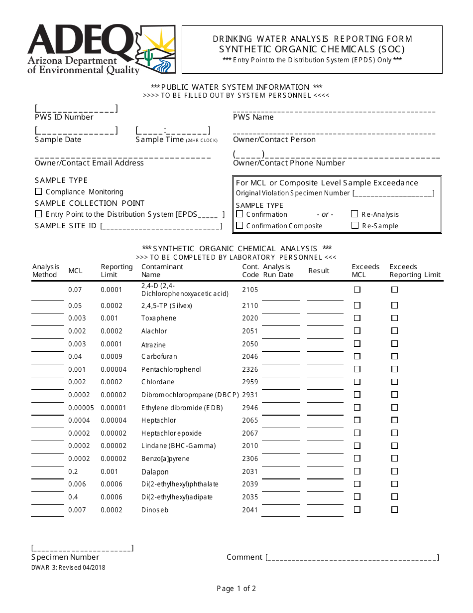 ADEQ Form DWAR3 - Fill Out, Sign Online and Download Fillable PDF ...