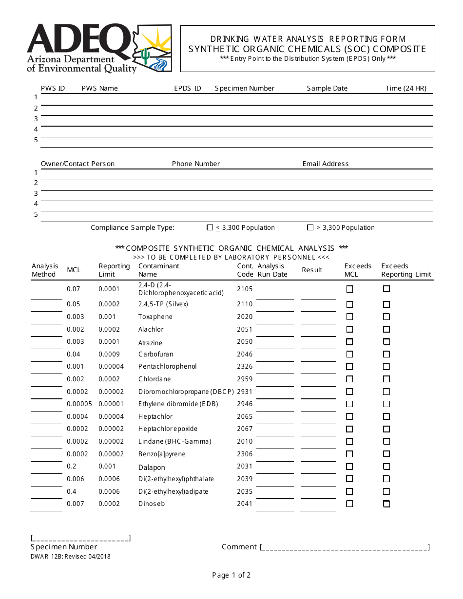 ADEQ Form DWAR12B - Fill Out, Sign Online and Download Fillable PDF ...