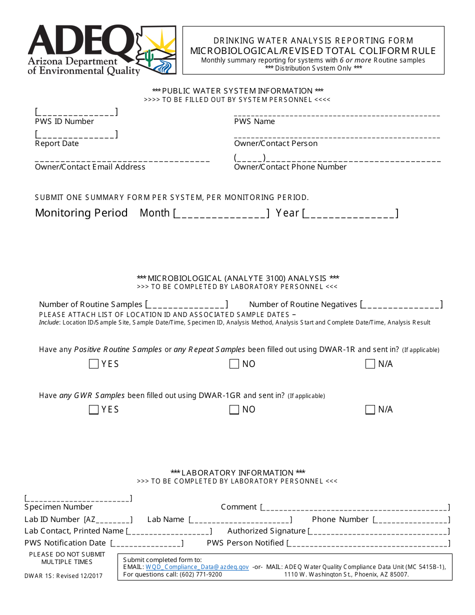 ADEQ Form DWAR1S - Fill Out, Sign Online and Download Fillable PDF ...