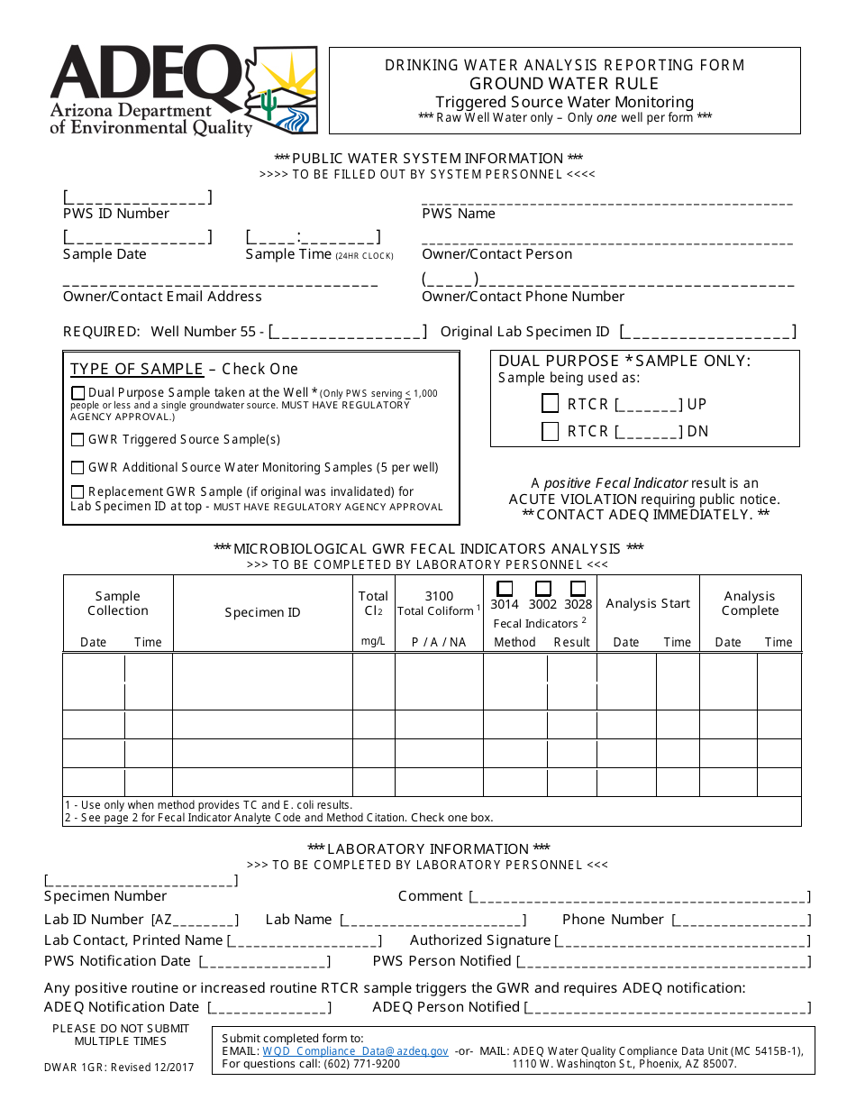 ADEQ Form DWAR1GR - Fill Out, Sign Online and Download Fillable PDF ...