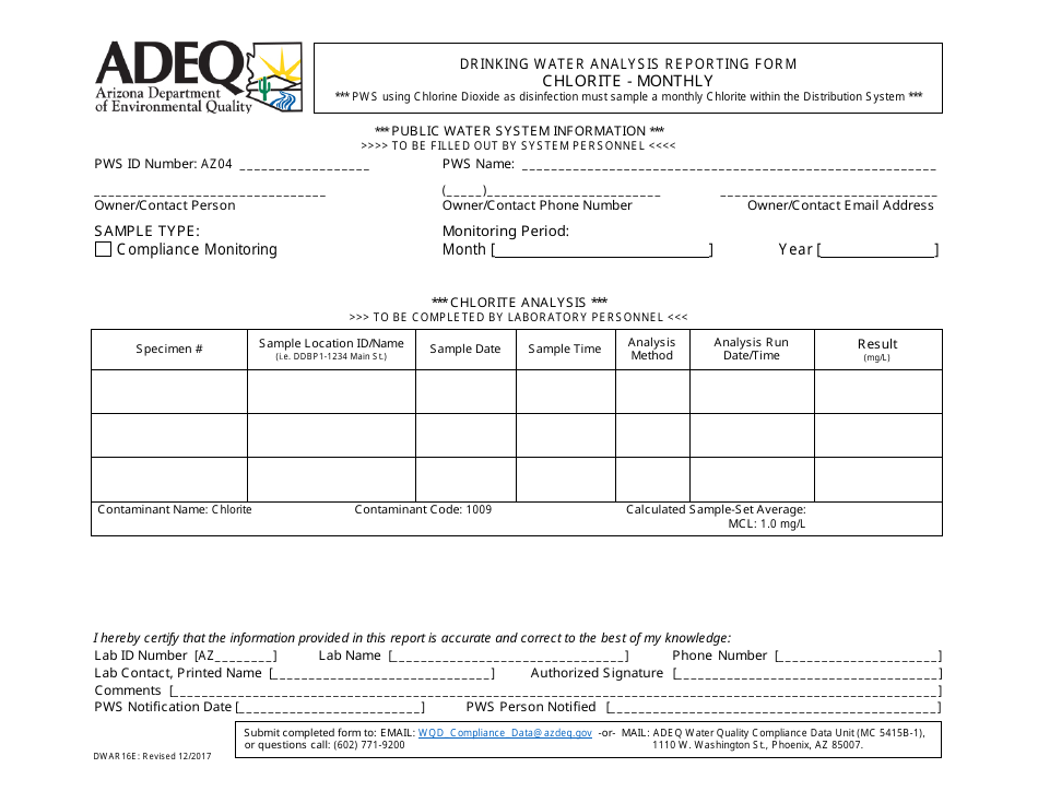 ADEQ Form DWAR16E - Fill Out, Sign Online and Download Fillable PDF ...