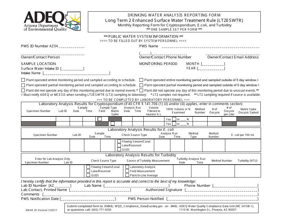 ADEQ Form DWAR20 - Fill Out, Sign Online and Download Fillable PDF ...