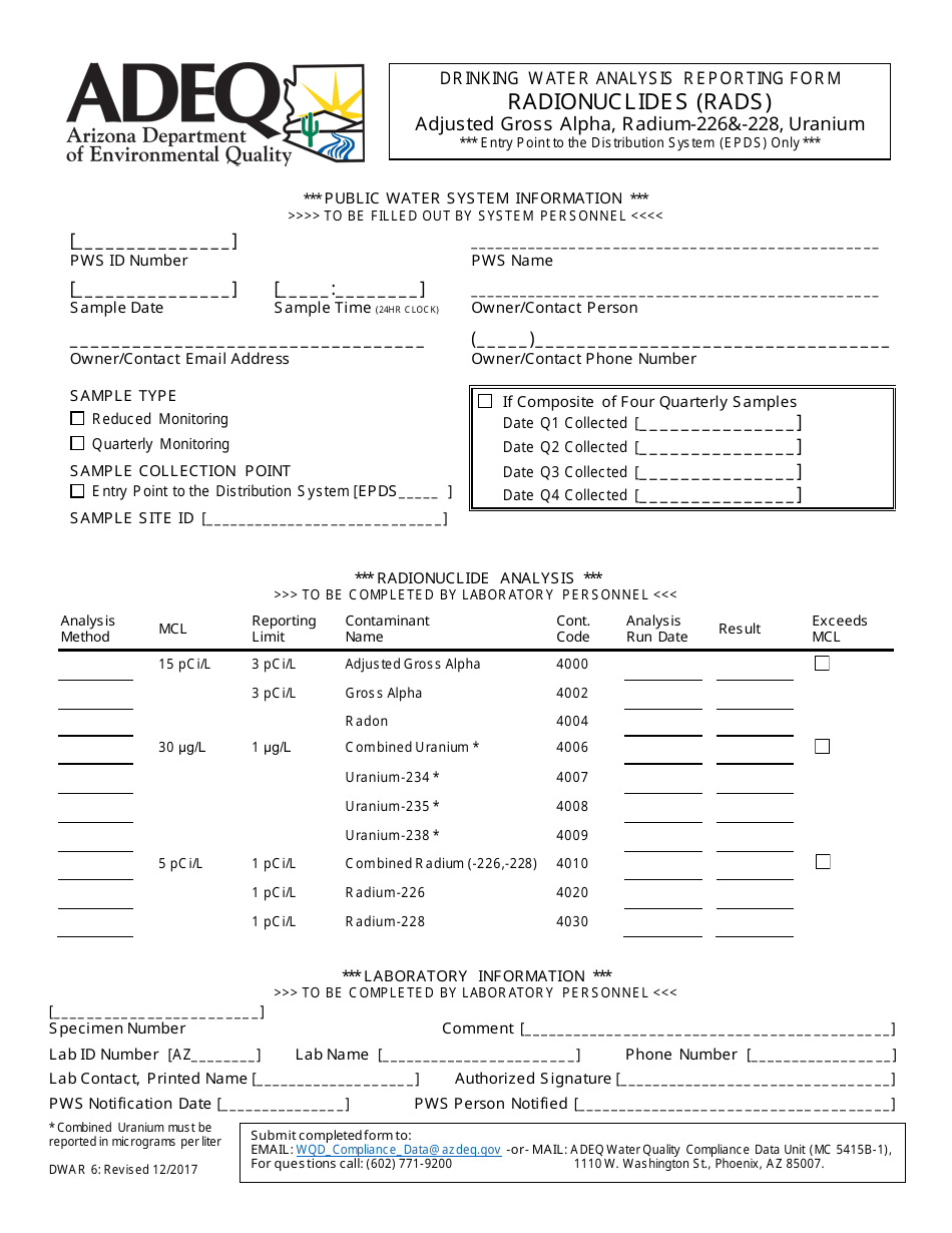 ADEQ Form DWAR6 - Fill Out, Sign Online and Download Fillable PDF ...