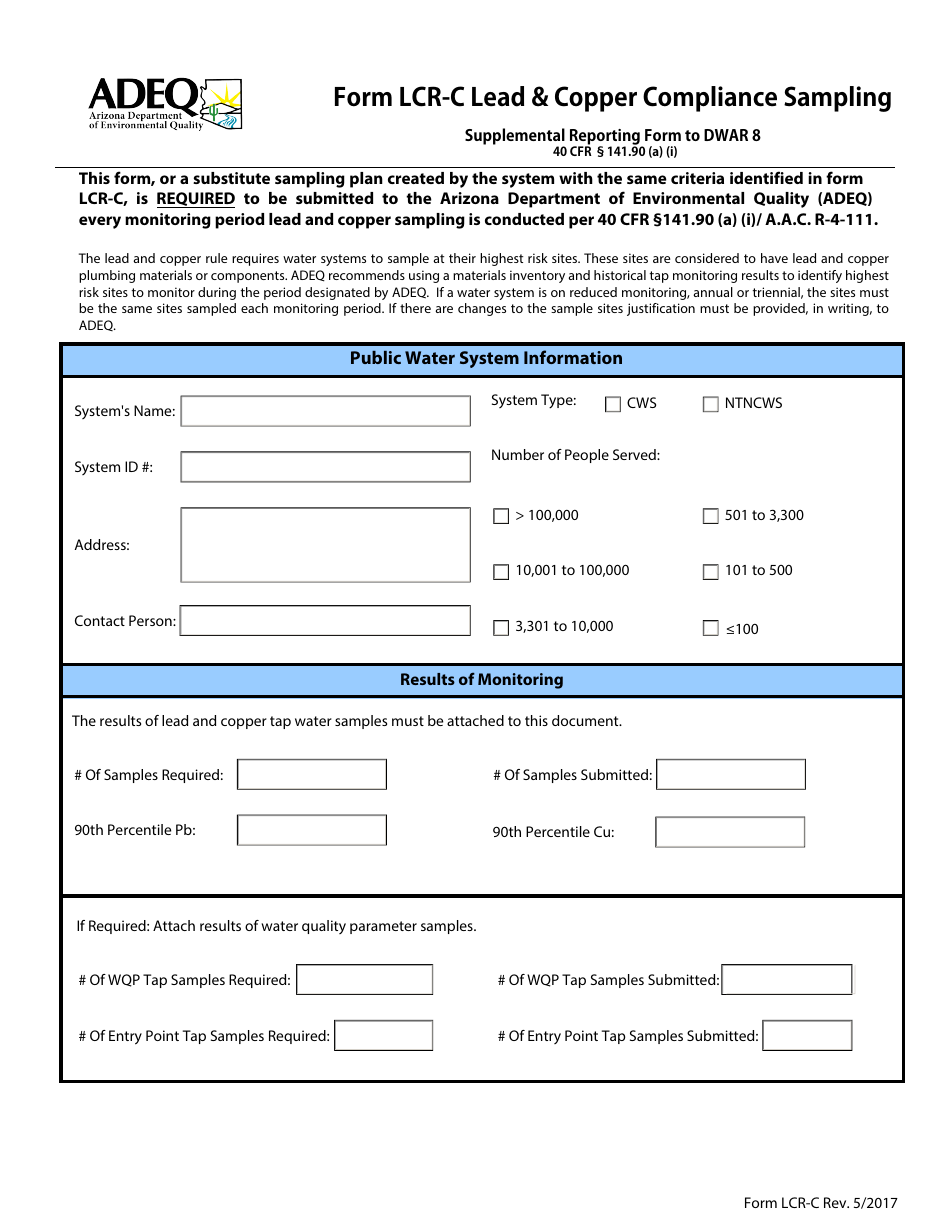 ADEQ Form LCR-C Download Fillable PDF or Fill Online Lead & Copper ...