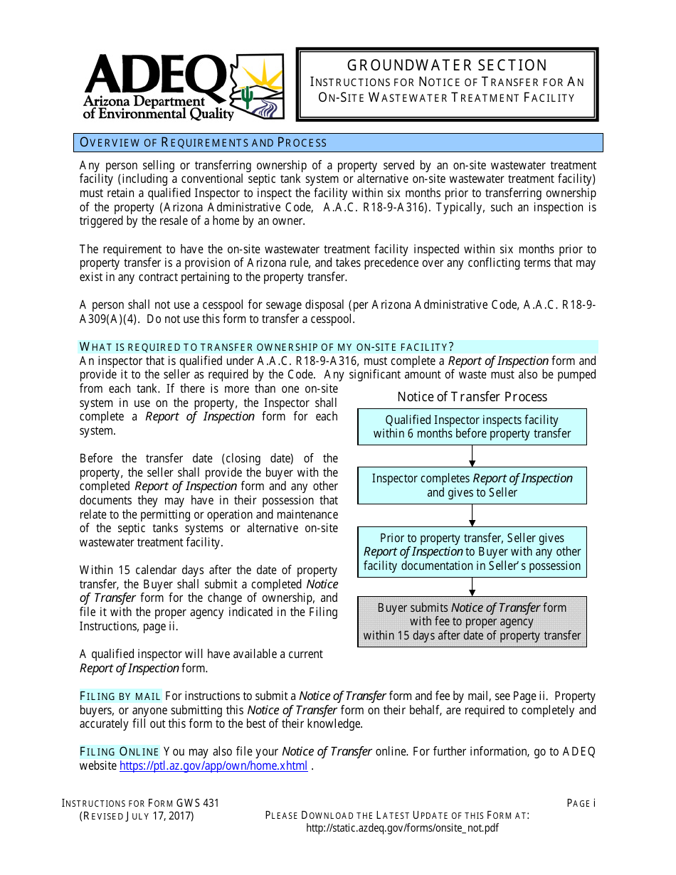 ADEQ Form GWS431 - Fill Out, Sign Online and Download Printable PDF ...