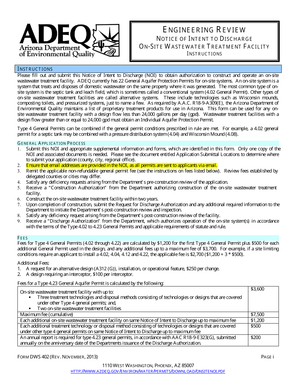 ADEQ Form GWS402 - Fill Out, Sign Online and Download Fillable PDF ...