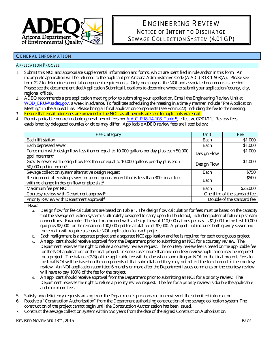 Arizona Engineering Review - Notice of Intent to Discharge - Sewage ...