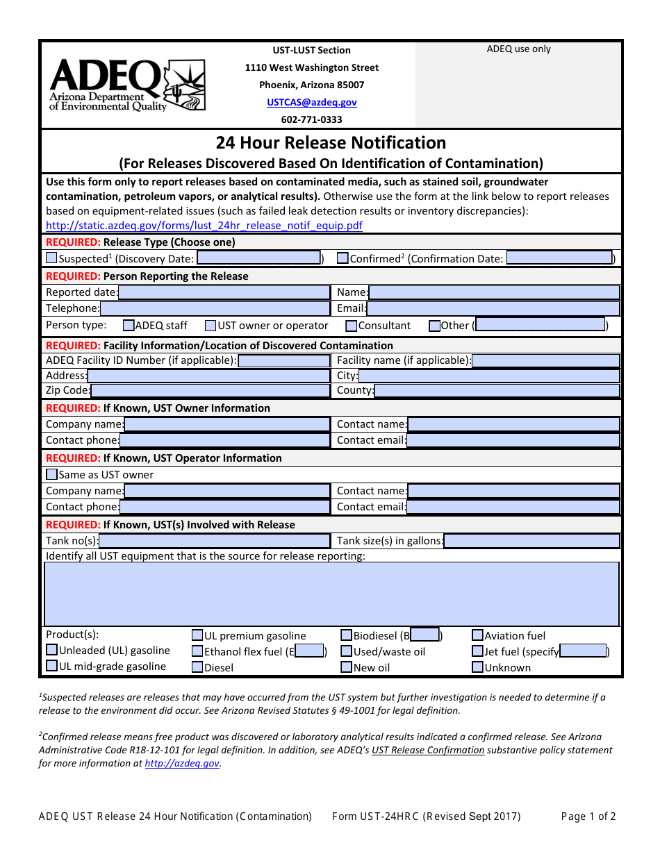 ADEQ Form UST-24HRC - Fill Out, Sign Online and Download Fillable PDF ...