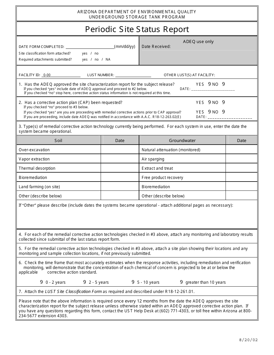 Arizona Periodic Site Status Report Form - Fill Out, Sign Online and ...