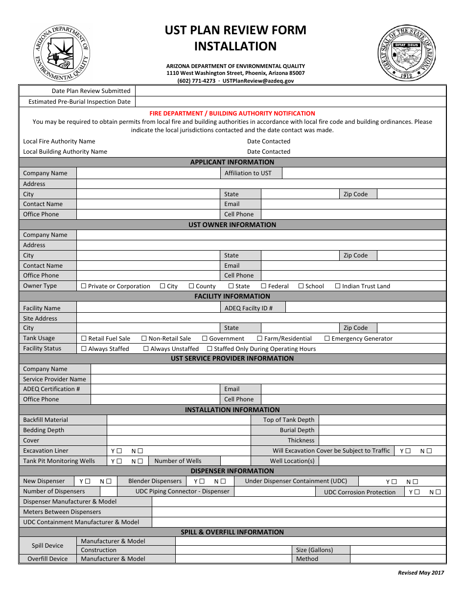 Arizona Ust Plan Review Form - Installation Download Fillable PDF ...