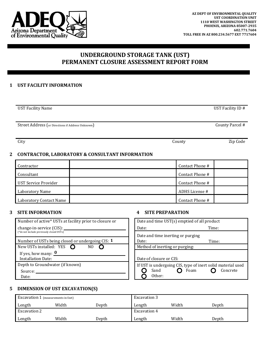 Arizona Ust Permanent Closure Assessment Report Form - Fill Out, Sign ...