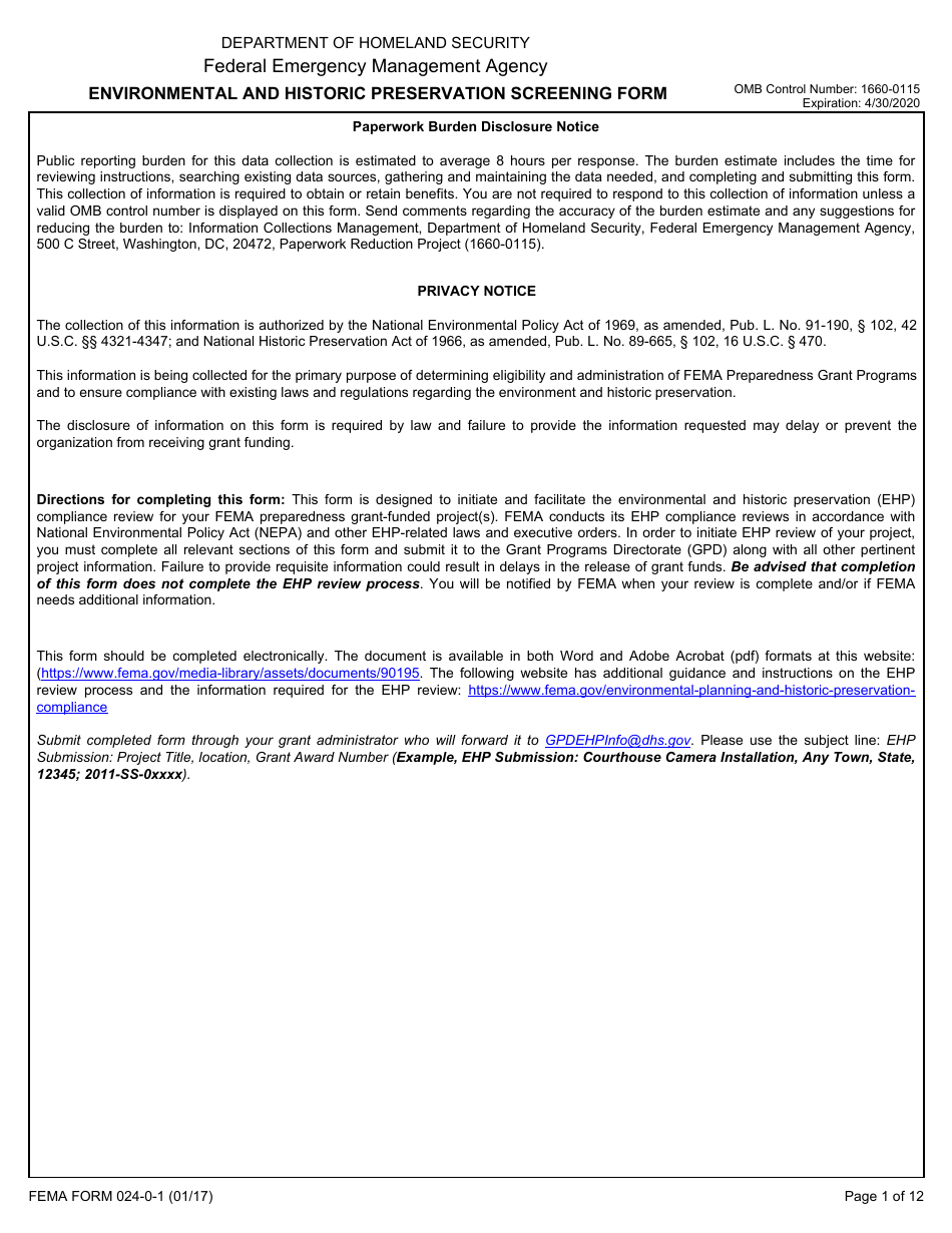 FEMA Form 024-0-1 - Fill Out, Sign Online and Download Fillable PDF ...