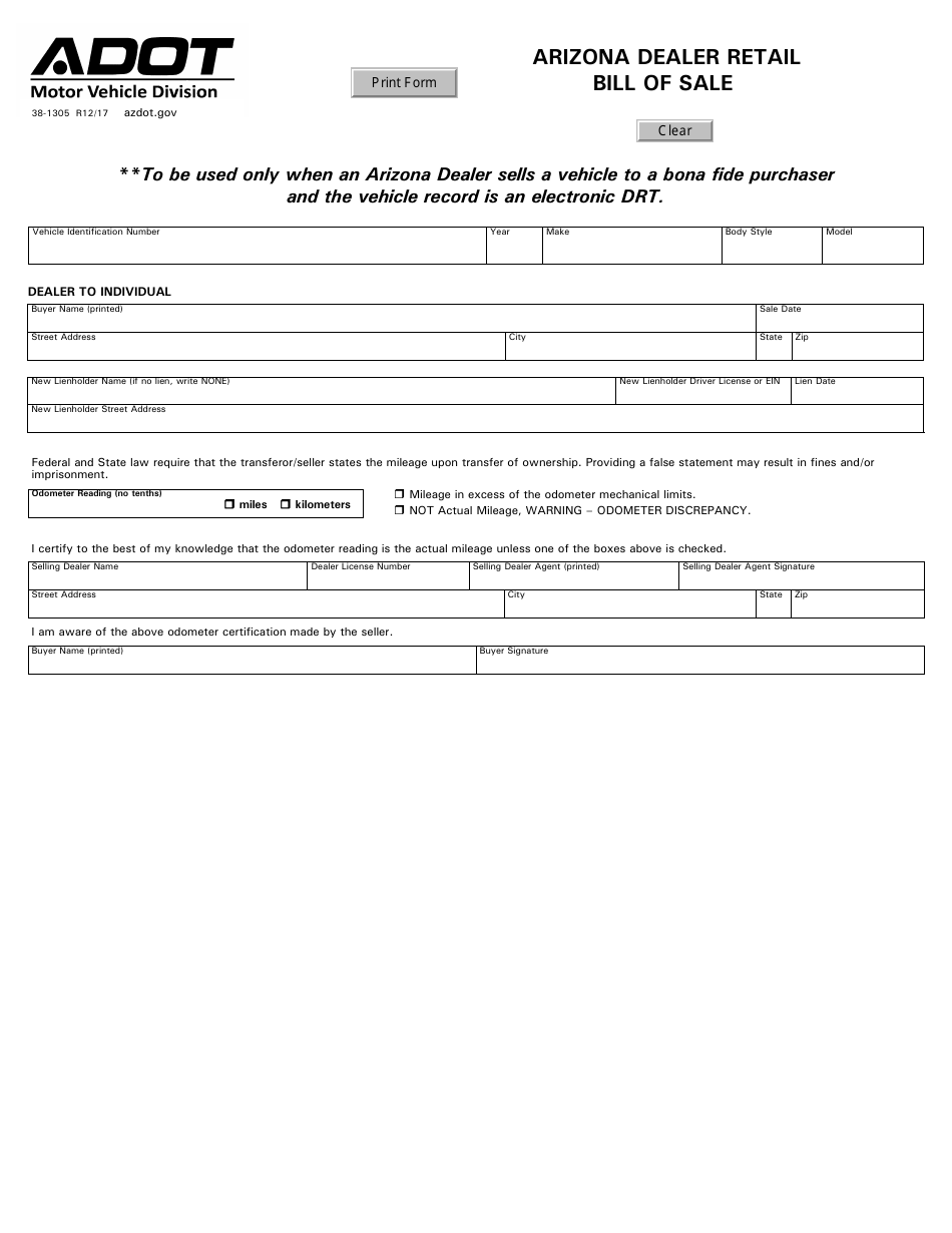 Form 38-1305 - Fill Out, Sign Online and Download Fillable PDF, Arizona ...