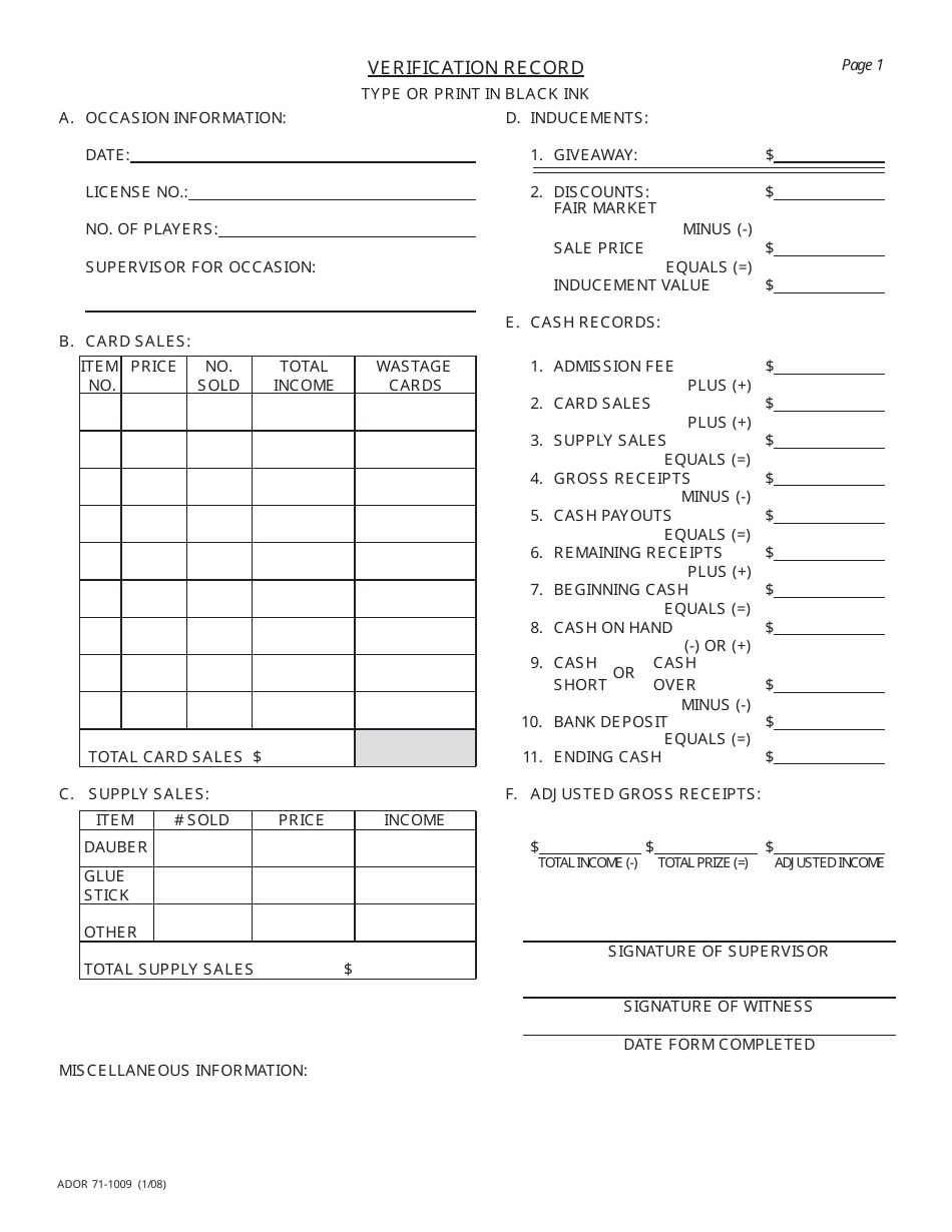 Form ADOR71-1009 - Fill Out, Sign Online and Download Fillable PDF ...