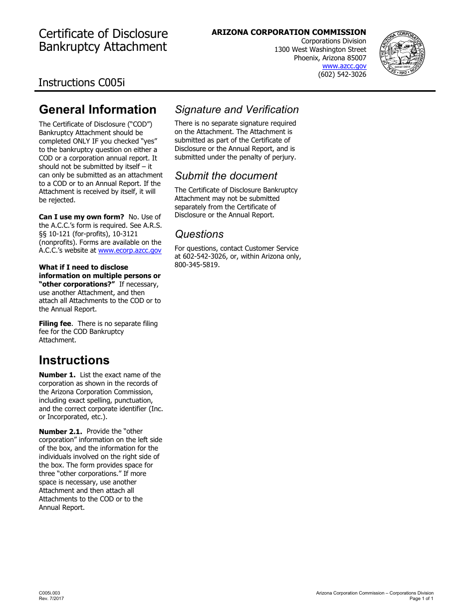 Download Instructions for Form C005.002 Certificate of Disclosure ...