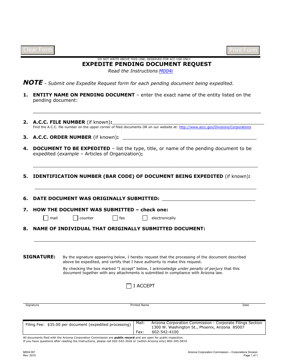 Form M004.001 - Fill Out, Sign Online and Download Fillable PDF ...