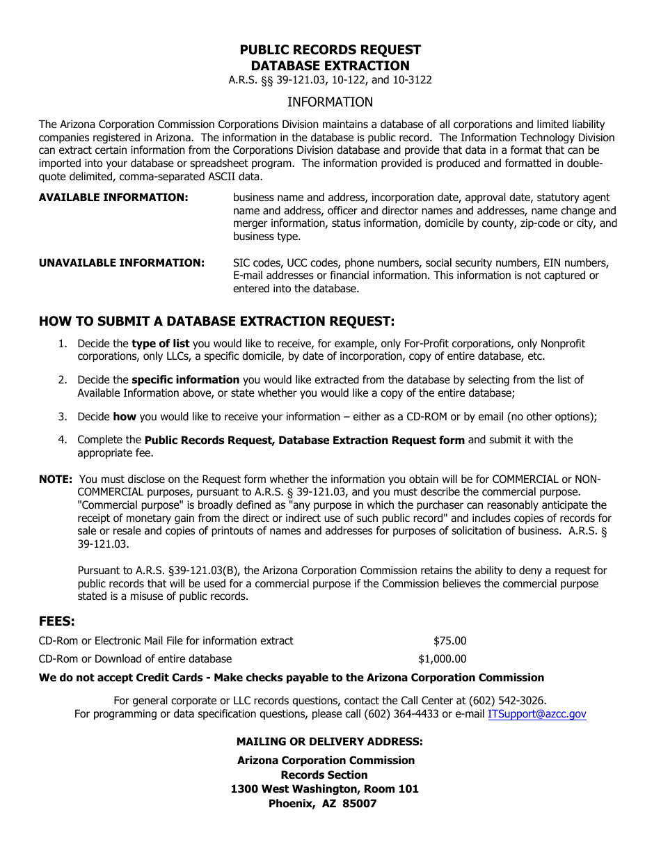 Arizona Public Records Request/Database Extraction Form - Fill Out ...