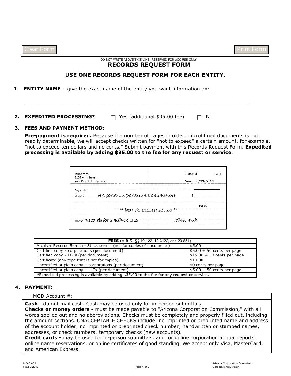 Form M048.001 - Fill Out, Sign Online and Download Fillable PDF ...