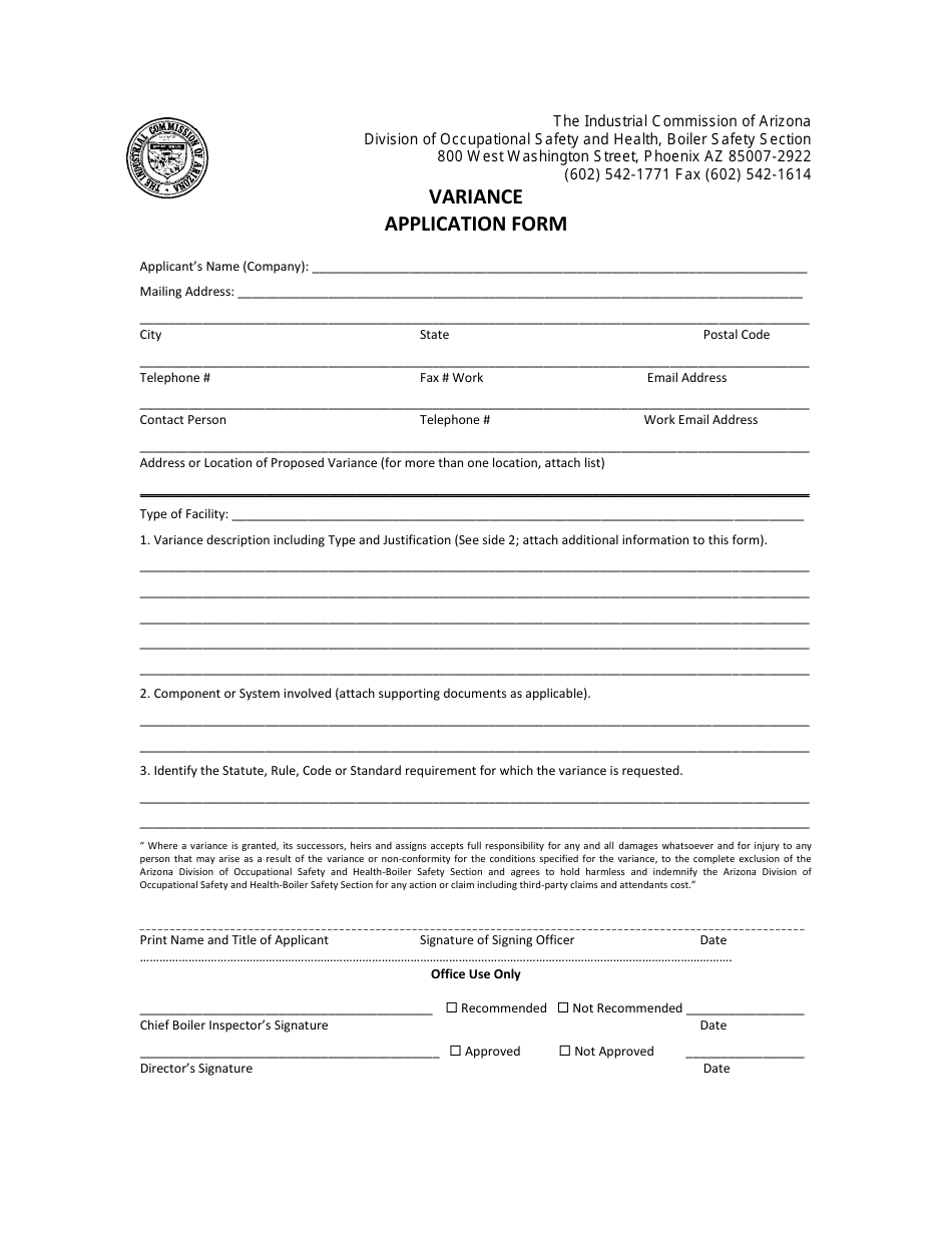 Arizona Variance Application Form - Fill Out, Sign Online and Download ...