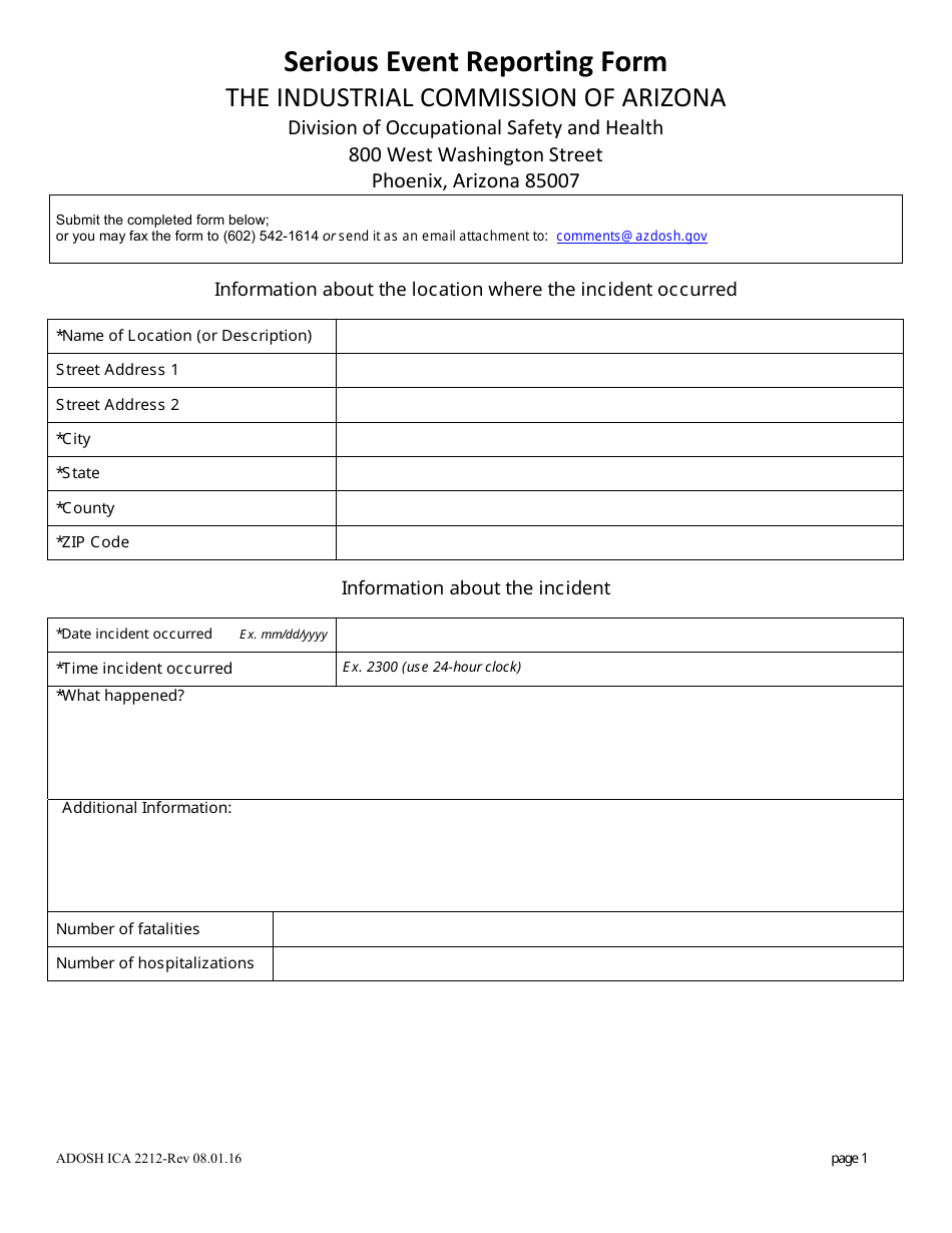 Form ADOSH ICA2212 - Fill Out, Sign Online and Download Fillable PDF ...