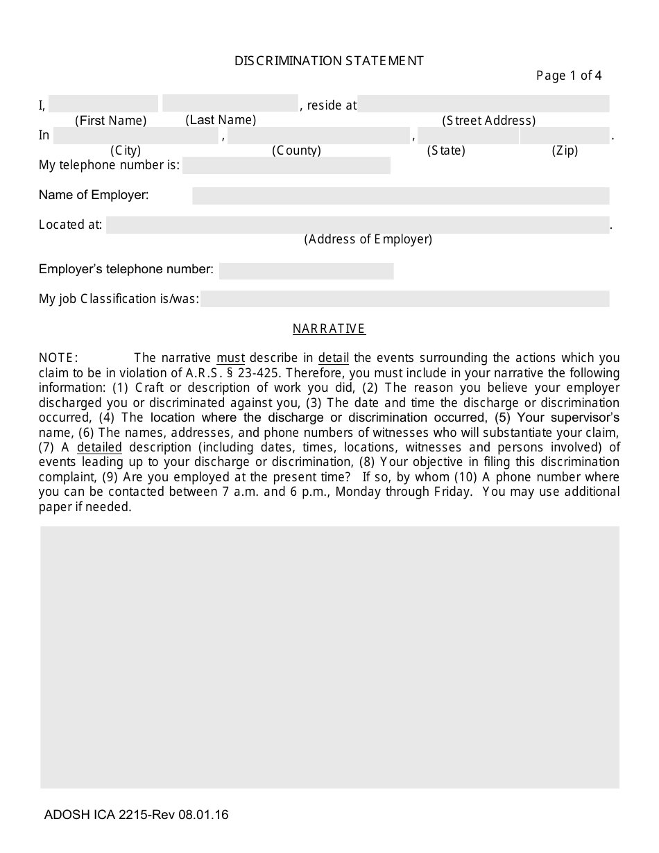 Form ADOSH ICA2215 - Fill Out, Sign Online and Download Fillable PDF ...