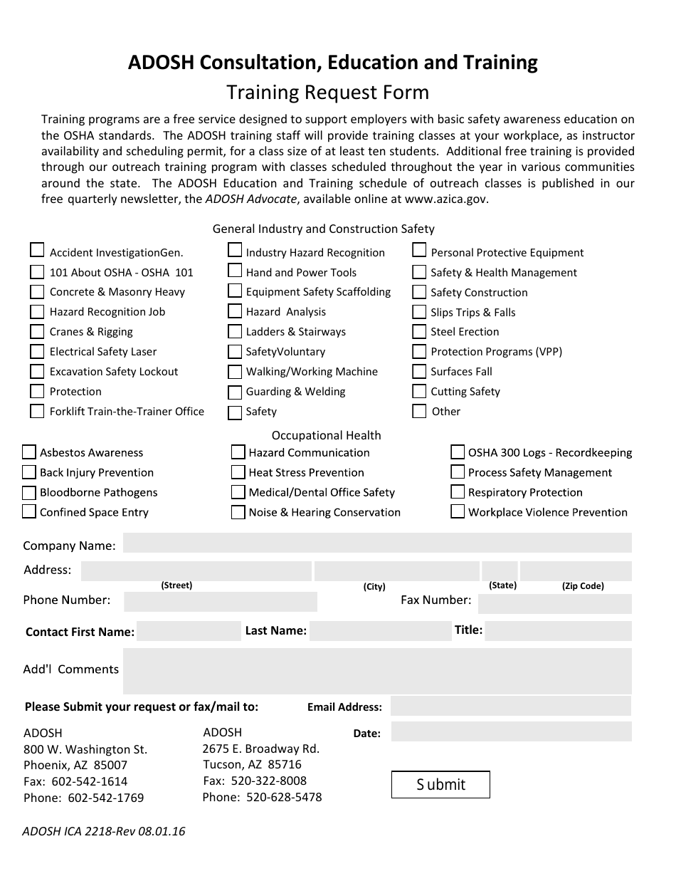 Form ADOSH ICA2218 - Fill Out, Sign Online and Download Fillable PDF ...