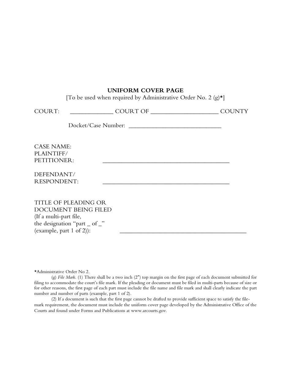 Arkansas Uniform Cover Page - Fill Out, Sign Online and Download PDF ...